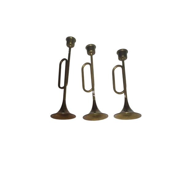 Unknown | Dining | Bugle Candlestick Holders Trumpet Bugle Shaped ...